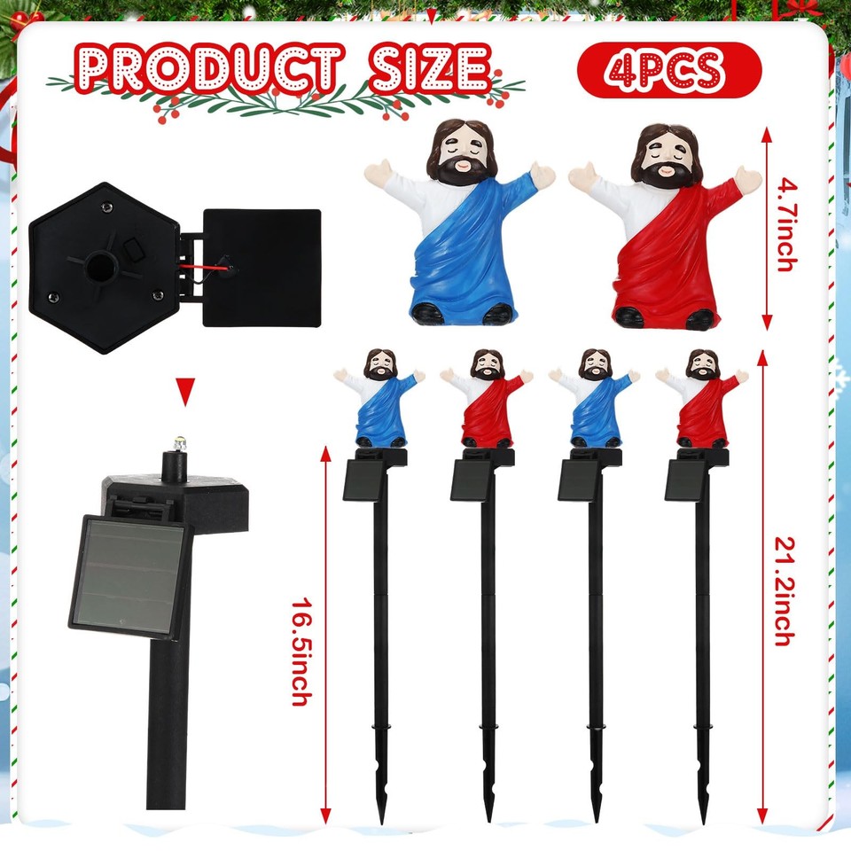 4 Pack Solar Christmas Jesus Decoration Outdoor Solar Christmas Jesus ...