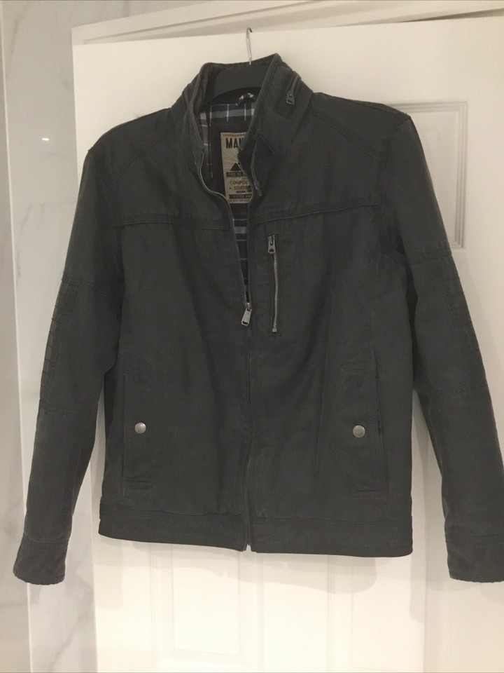 MANTARAY Grey Wax Style Full Zip Jacket with Storm Collar - Size S ...