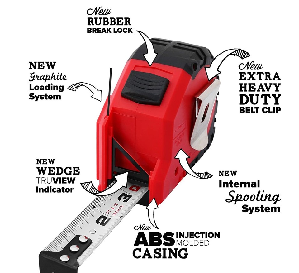 25' Foot QUICKDRAW PRO Self Marking Measuring Tape Built in Pencil ...