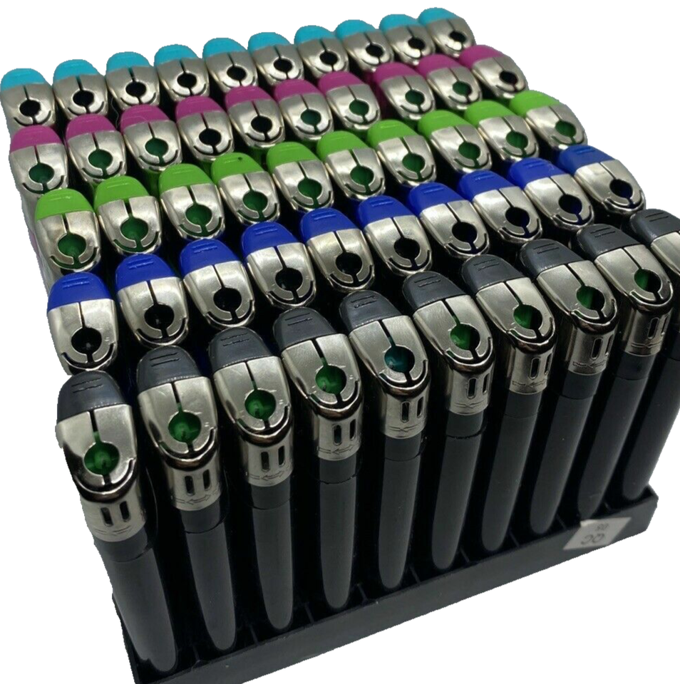 100 Disposable Butane Lighters — Classic Size, Multi-Color, Push Button ...