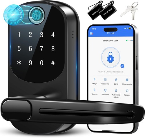 Keyless Entry Door Lock Keypad Door Lock w Handle Smart Fingerprint ...