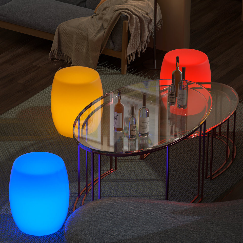 LED Light Up Barrel Shape Bar Stool 16 Colors Changing Chair Patio Seat ...