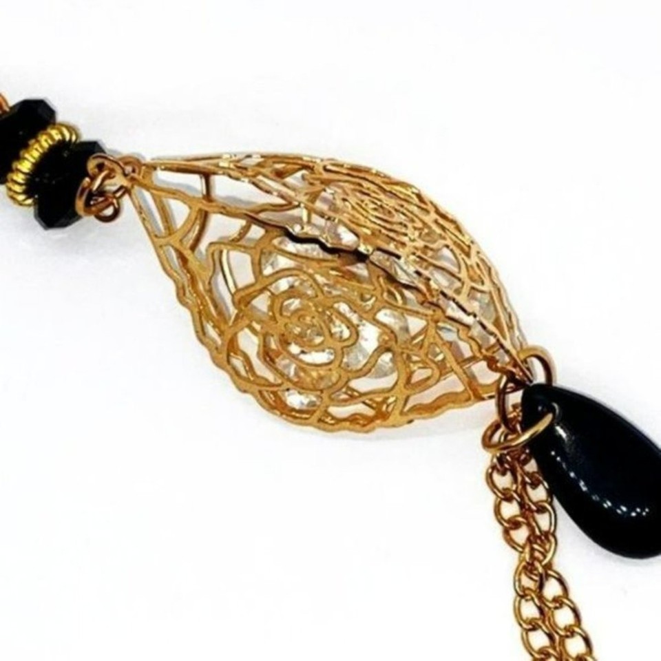 Gold-Tone Laser-Cut Rose 3D Pendant Bead Necklace | eBay