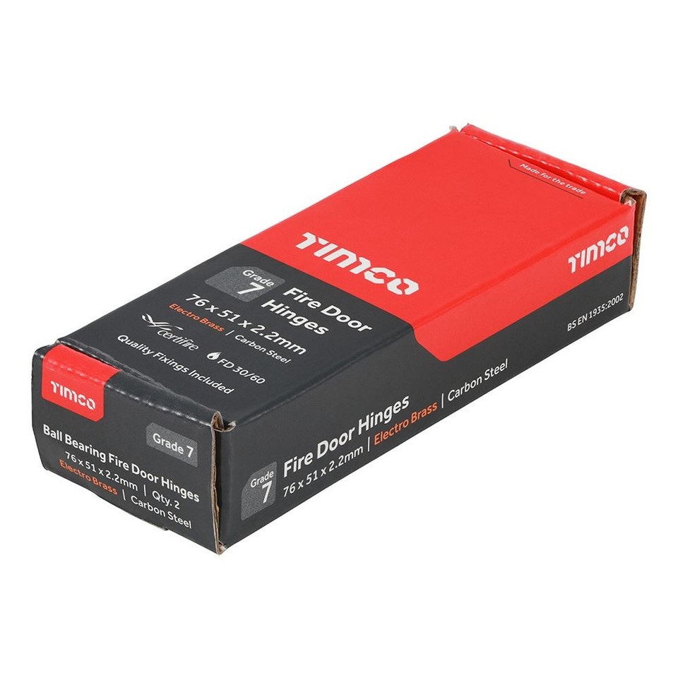 Timco - Grade 7 Fire Door Hinges - Electro Brass (Size 76 x 51 x 2.2 ...
