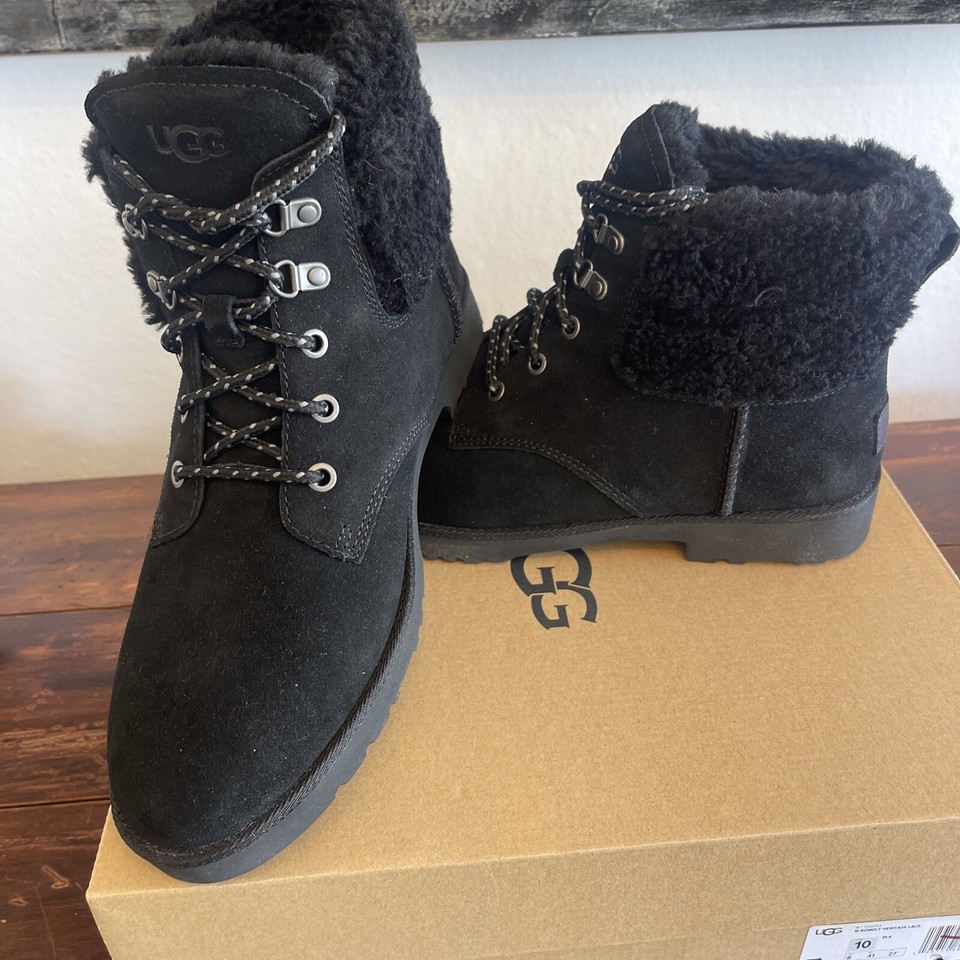 UGG ROMELY HERITAGE LACE BLACK LEATHER FASHION WOMEN'S BOOTS SIZE US 10 ...