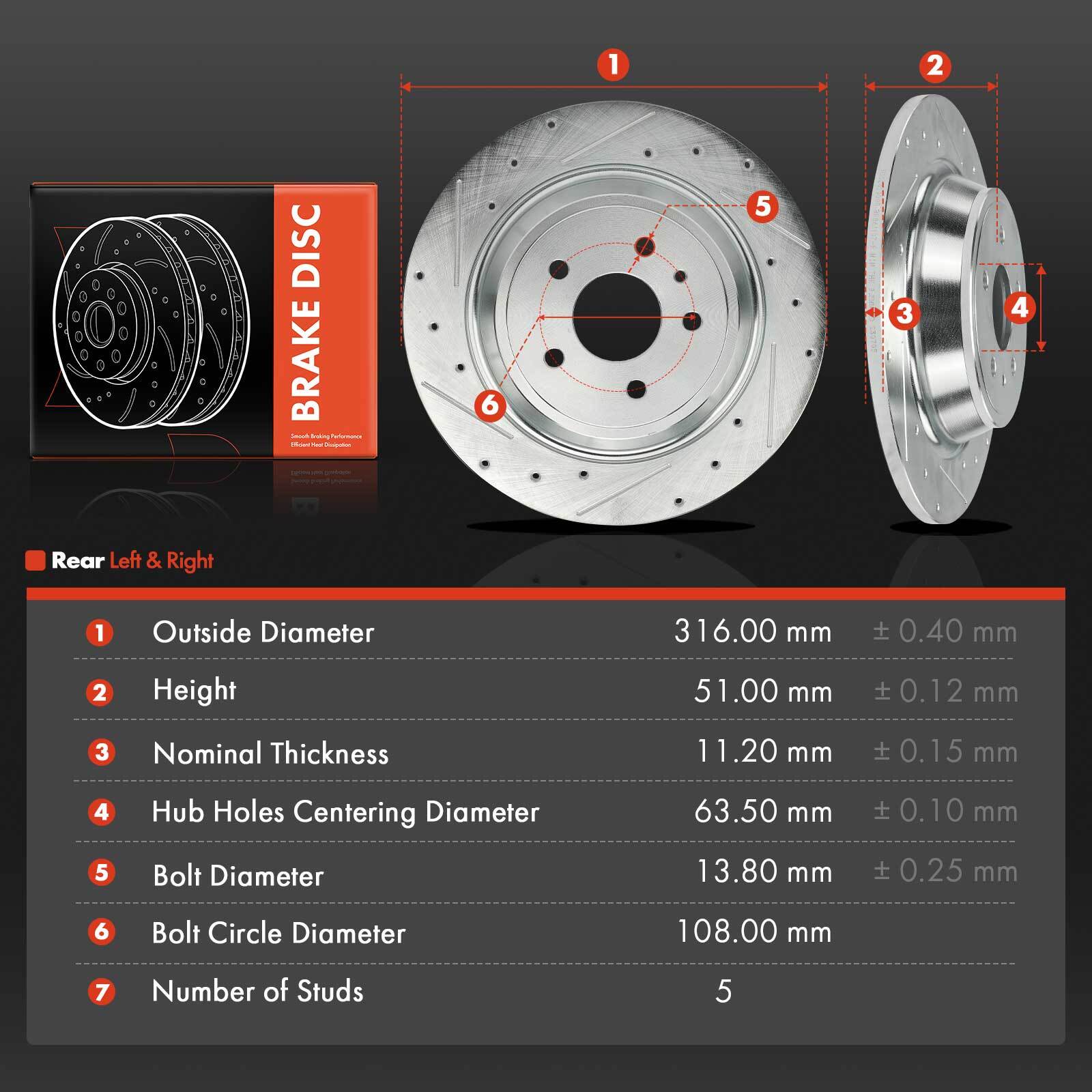 2Pcs Rear Drilled Brake Rotors for Ford Escape 2017-2019 Fusion Lincoln ...