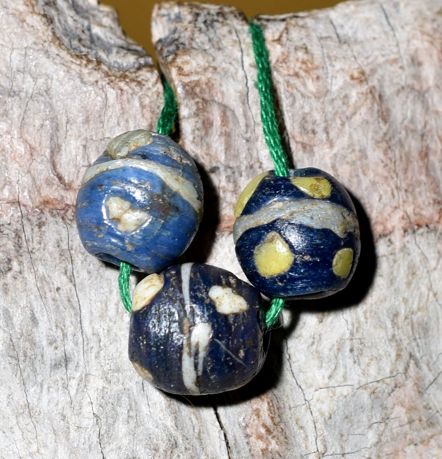 Ancient Blue Glass Islamic Eye Dig Beads W Stripes Excavated Mali ...
