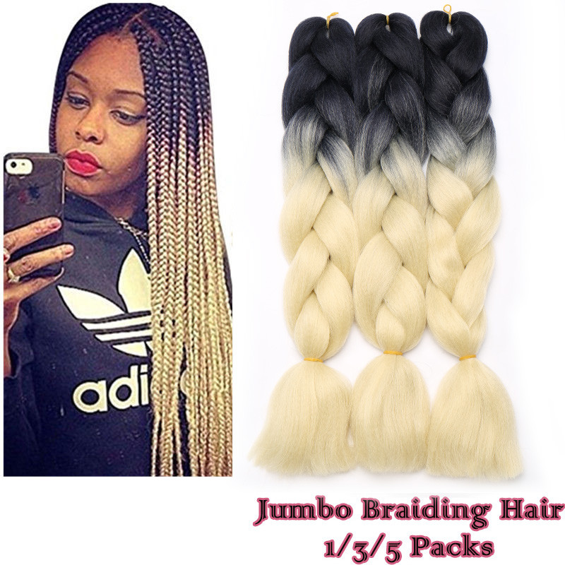 24" Handmade Jumbo Braiding Hair Extensions Plaited Box Braids Ombre ...