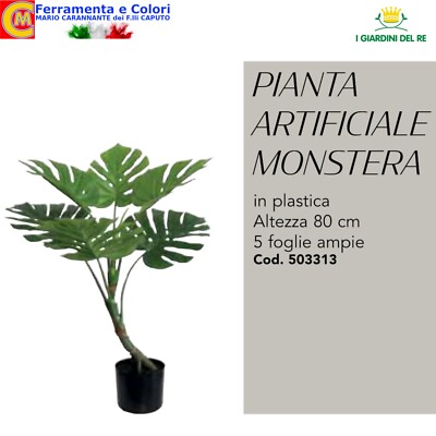 Pianta Artificiale di MONSTERA Alta 80 cm con Vaso 5 Foglie Ampie ...
