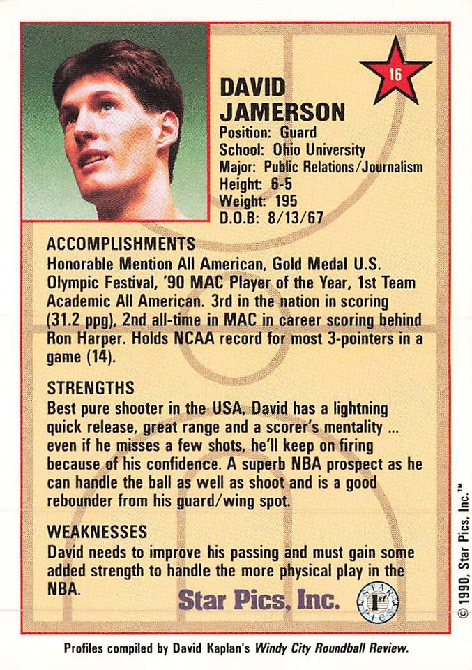 1990 Star Pics #16 Dave Jamerson Ohio Bobcats | eBay