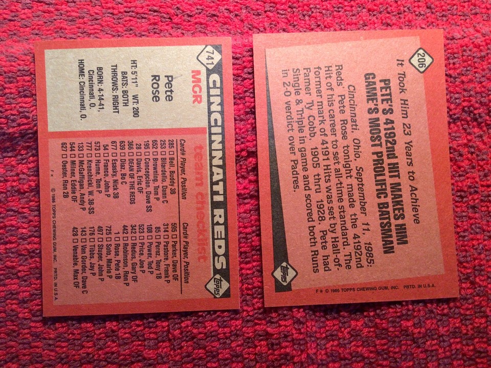 1986 Topps Pete Rose hit leader #206 and #741 , 2 Card Lot. | eBay
