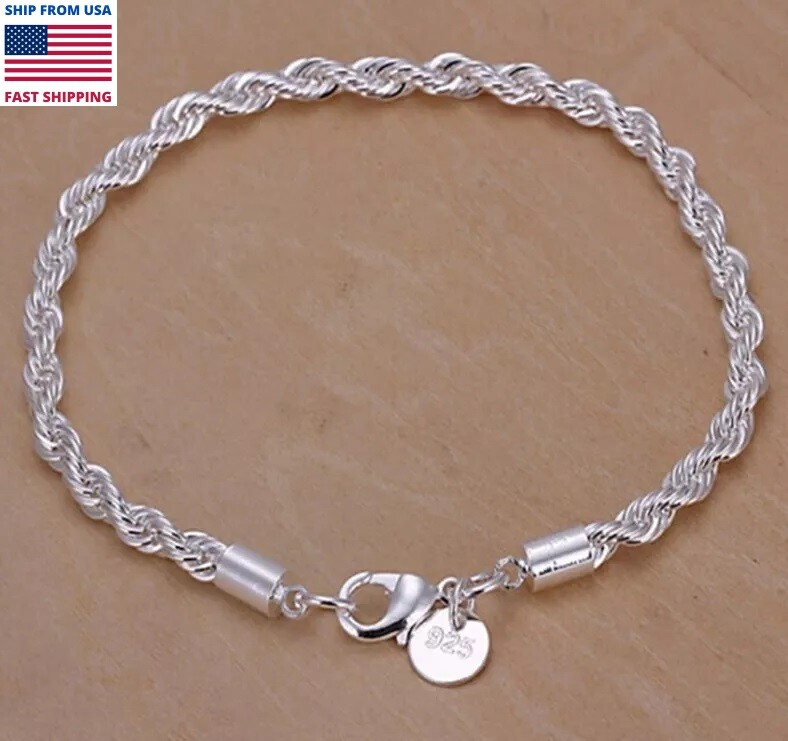 Unisex 925 Sterling Silver Rope Chain Bracelet Box Chain Bracelet for ...