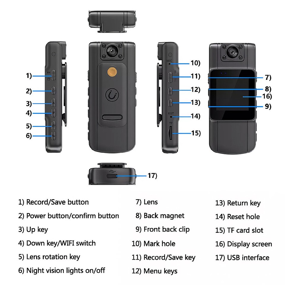 Portable Police Body Camera 1080P Pocket Video Audio Recorder Night ...