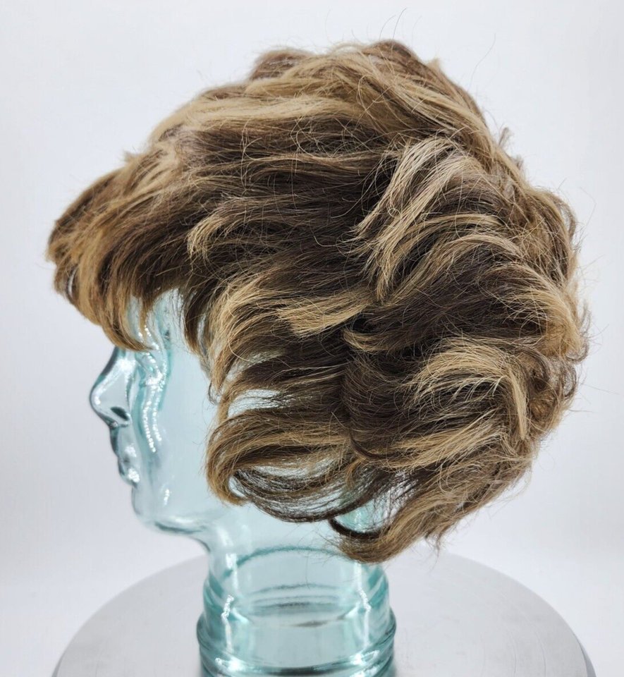 Vtg Short Hair Wig Slight Wave Brown/Honey Blonde Chunky Highlights 100 ...