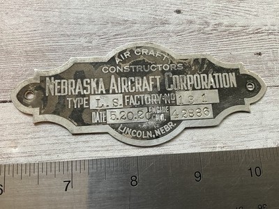 ORIGINAL POST WWI NEBRASKA AIRCRAFT CORP LINCOLN STANDARD DATA SPEC ...