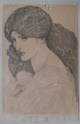 PRE-RAPHAELITE Antique PORTRAIT Artist Drawing JANE MORRIS Models As ...