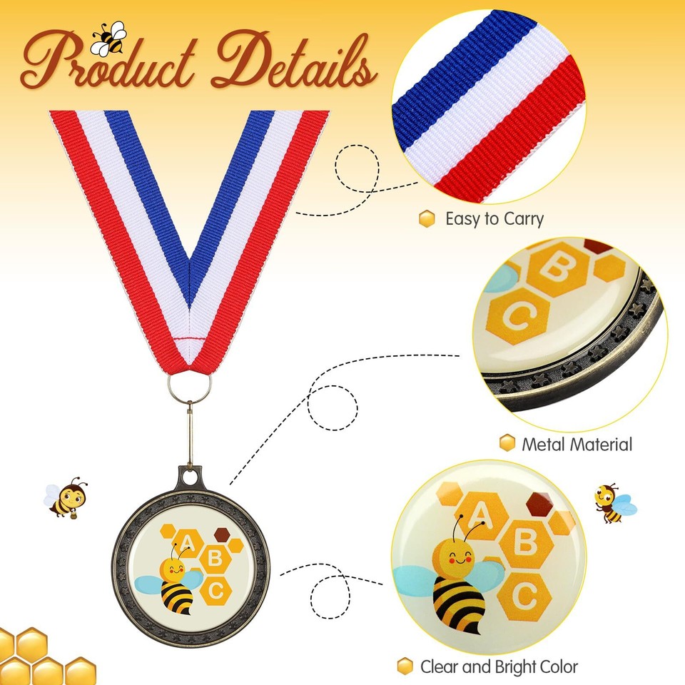 8 Pcs Spelling Bee Award Medals 2 Inch Metal Winner Medals with Neck ...