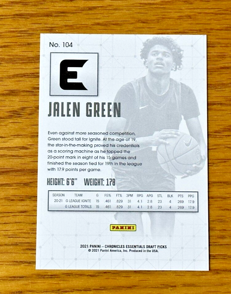 JALEN GREEN 2021-22 Panini Chronicles Draft Picks #104 Essentials ...