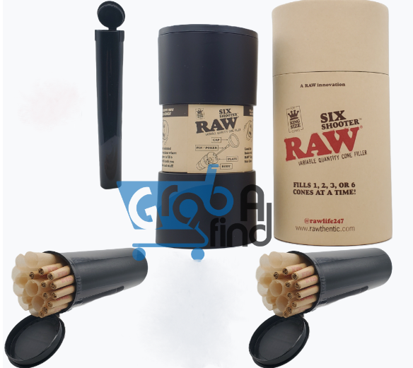 RAW SIX SHOOTER + 40 KING SIZE CONES + 1 BLACK TUBE + 2 - 60-Dram ...