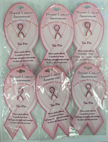 LOT OF 12 - BREAST CANCER AWARENESS PINK TAC PIN WITH BEADS RIBBON ...