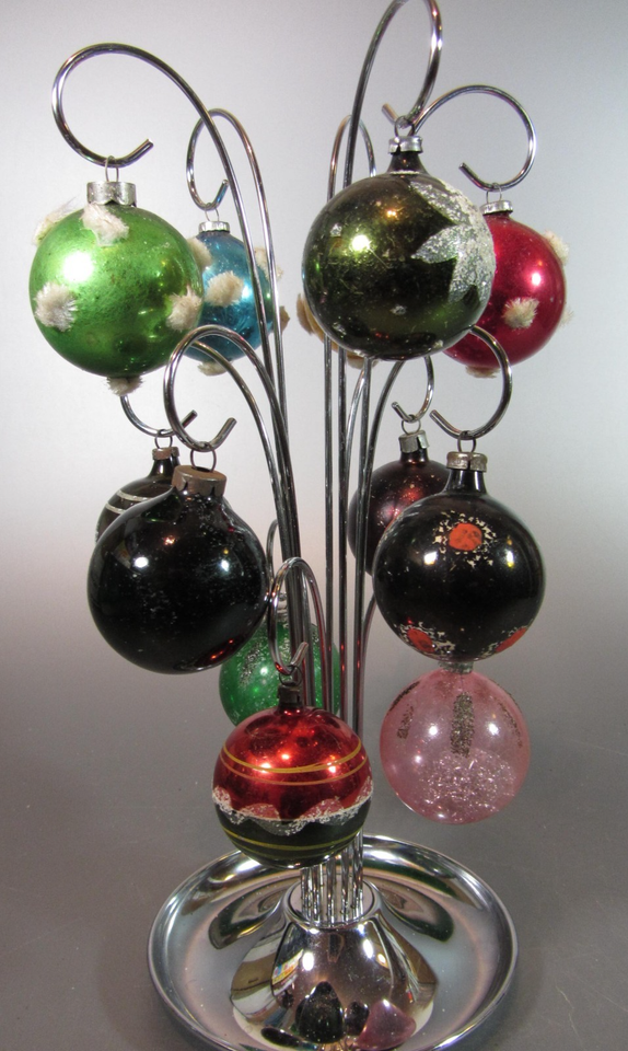 Vintage 12 Assorted Japan Mercury 2" Glass Atomic Ornaments Dot Plush ...