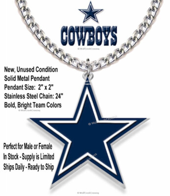 LARGE DALLAS COWBOYS NECKLACE STAINLESS STEEL CHAIN FOOTBALL HOT! FREE ...