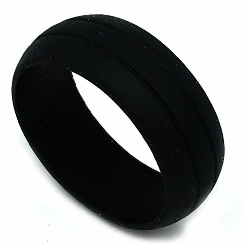 SAR - SAFE ACTIVE RINGS 8mm Black with Double Grooves Silicon Wedding ...