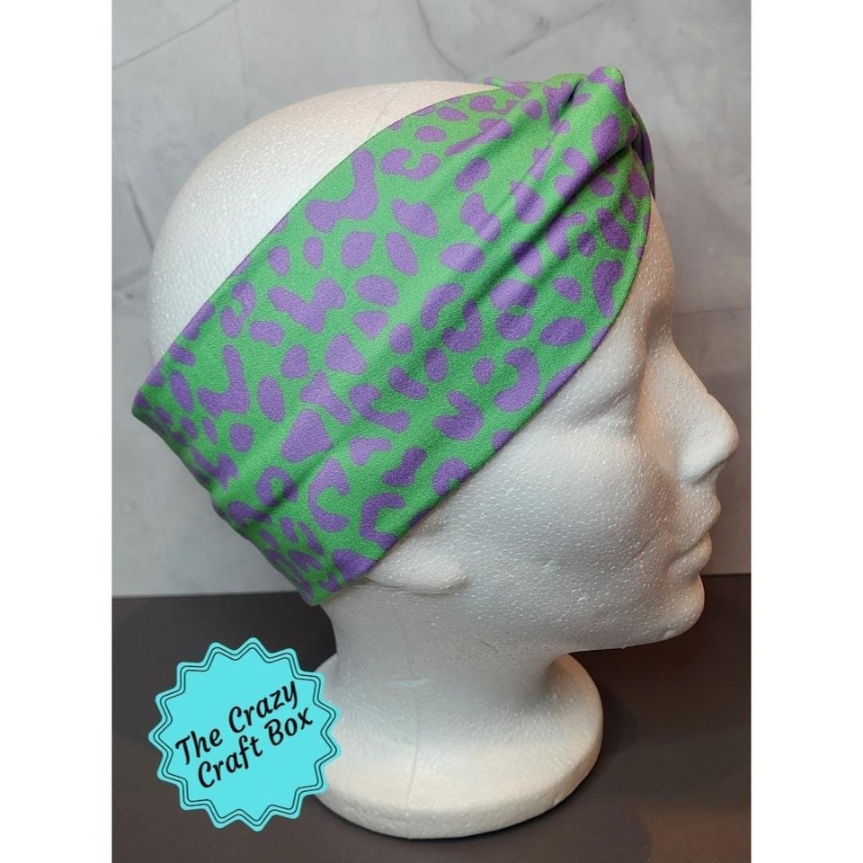 Green & Purple Leopard Print Knotted Headband, Retro Wide Twist Turban ...