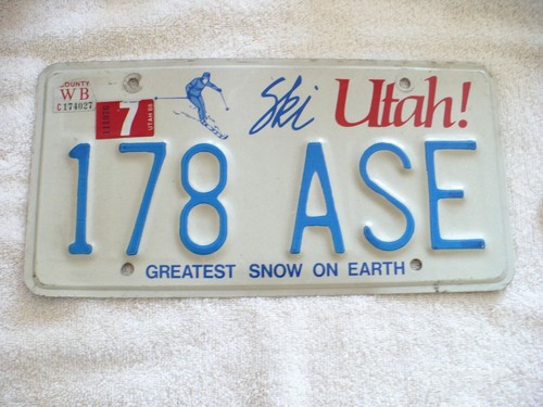 AAA- 1988 SKI UTAH! 178 ASE LICENSE PLATE SKIER GREATEST SNOW ON EARTH ...