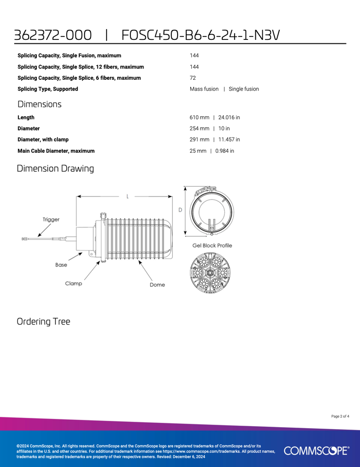 Commscope FOSC450-B6-6-24-1-N3V Fiber Optic Splice Closure (362372-000 ...