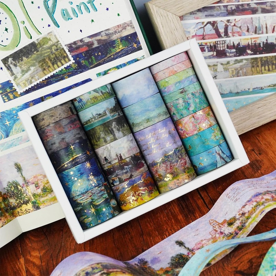 Landscape Washi Tape Set in Oil Painting Style 24 Rolls Masking Graphic ...