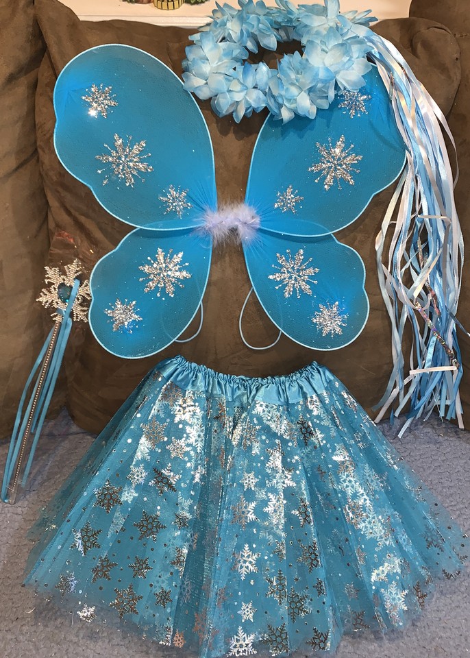GIRLS SNOW PRINCESS COSTUME ACCESSORY SET SHIMMERING BLUE SUPER CUTE ...