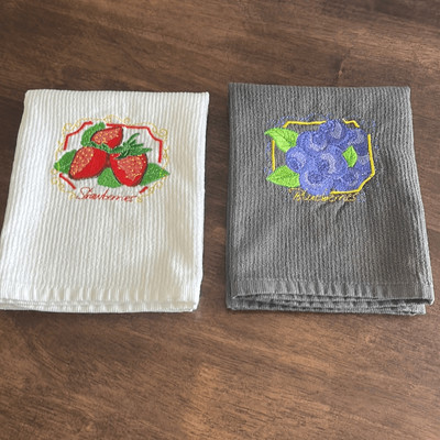 Set of Two Fruit Cotton Kitchen Bar-mop White & Gray Towels Straw ...