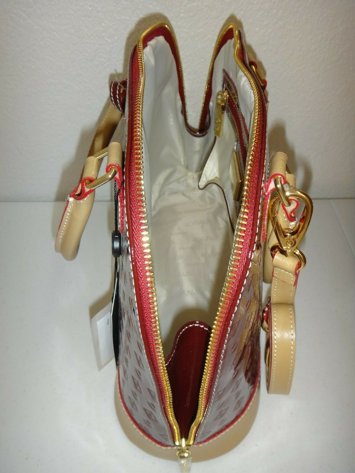 INVOCE Womens Satchel Bag Red Polo Embossed Patent Leather Natural MADE ...