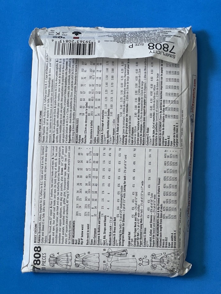 SIMPLICITY 7808 MISSES THE WIZARD OF OZ COSTUME PATTERN-UNCUT-12-14-16 ...