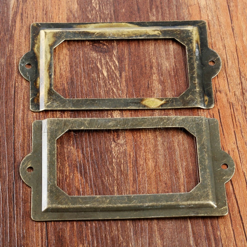 2 x Retro Label Tag Frames Cabinet Pull File Name Card Holder Furniture ...