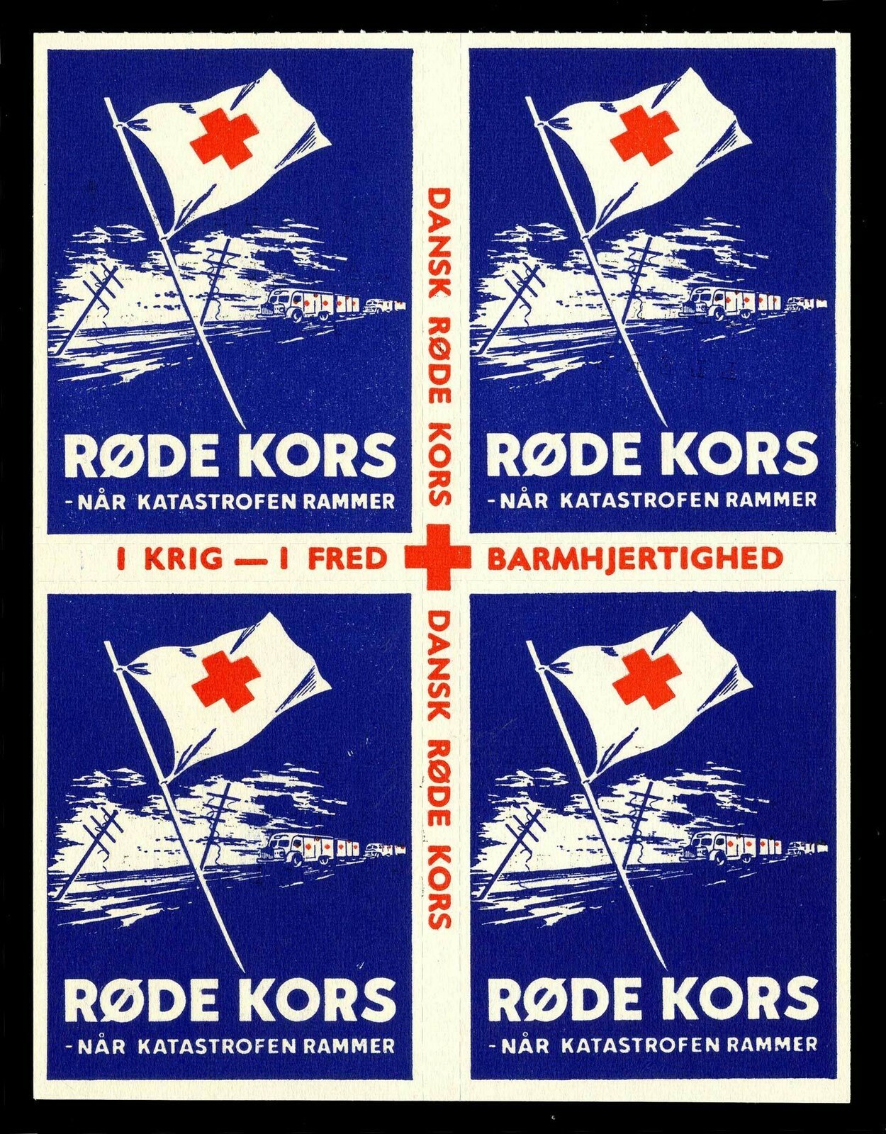 Denmark - Red Cross Receipt Stamp - 1957 Pane of 4 with Gutters | eBay