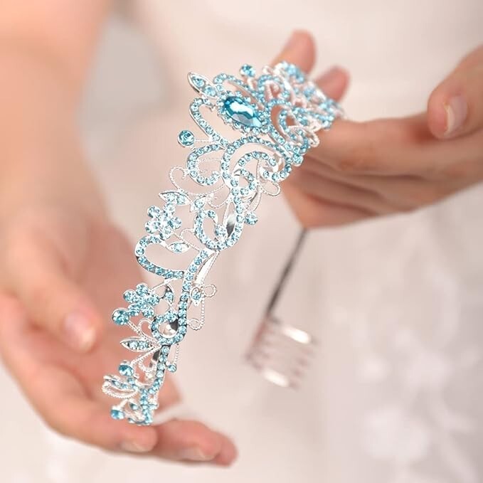 Silver & Blue Gem Metal Tiara Prom Queen Wedding Bridesmaids Bride ...
