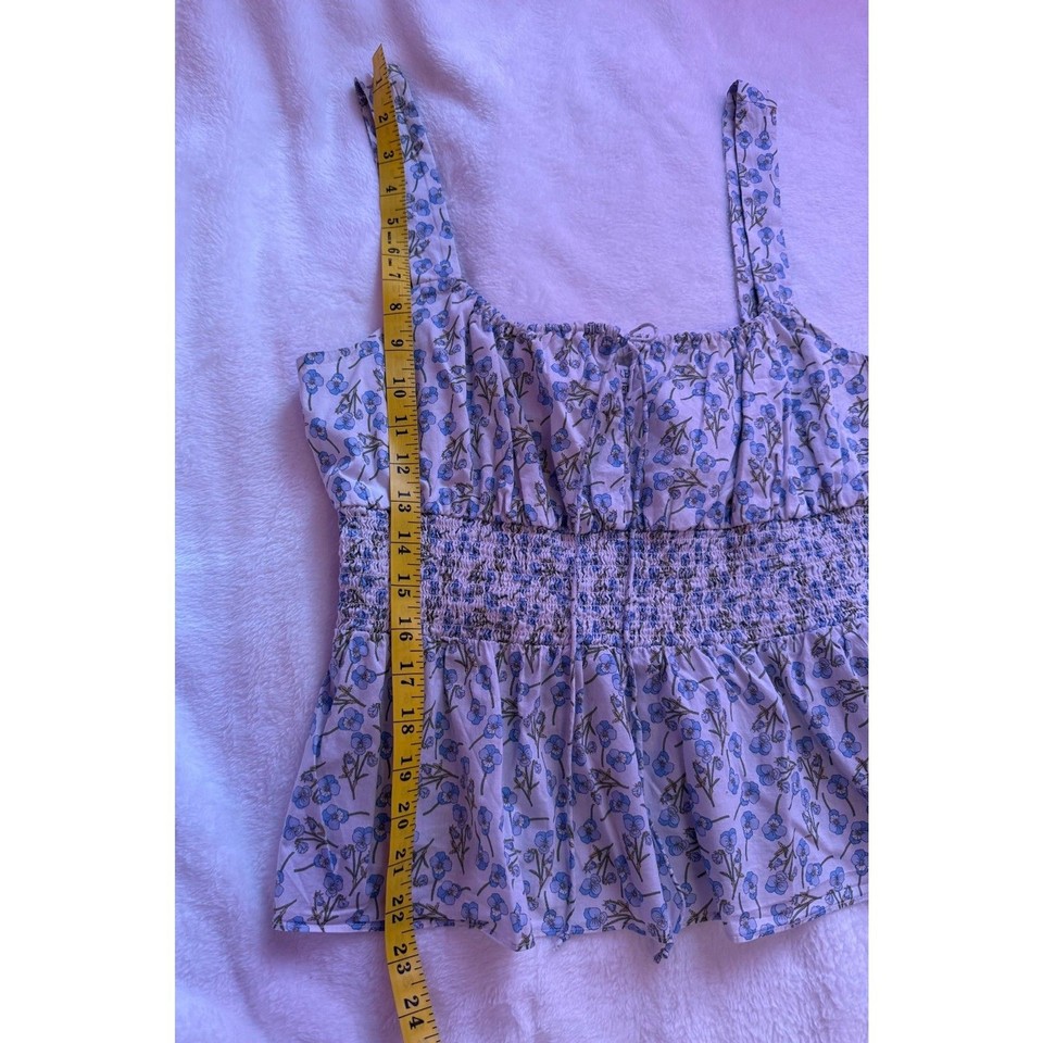 J Crew Floral Sleeveless Top White Blue Flowers Size L | eBay