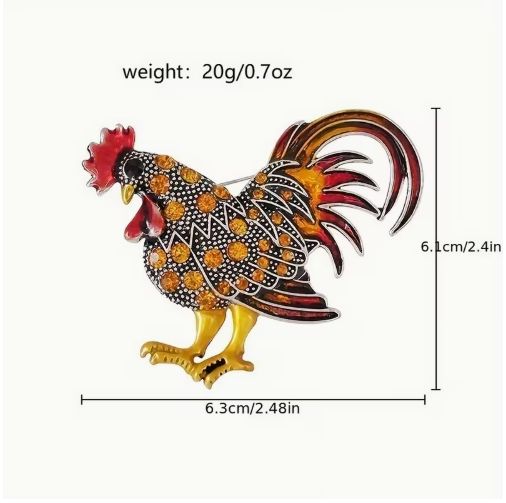 BROOCH-Vintage-Inspired Rooster Brooch, Glass Inlay, Silvery-Plated | eBay