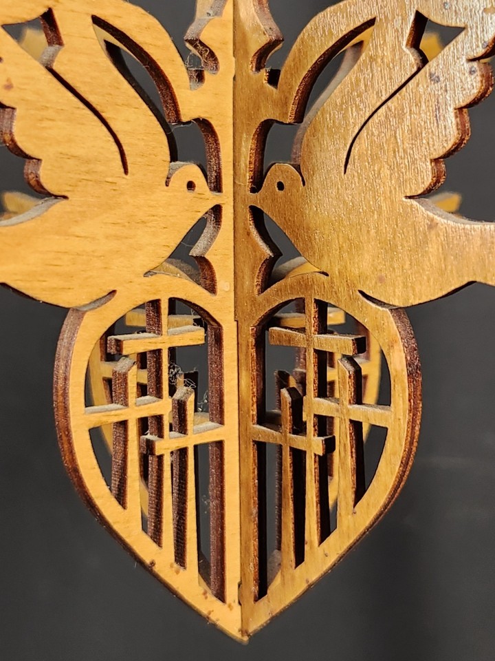 Handmade 3D wooden Calvary and doves Christmas ornament heart cross scroll saw | eBay