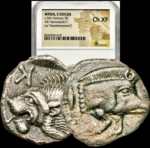 500-401 BC Mysia Cyzicus Ancient Greek Silver Hemiobol/Tetartemorion ...