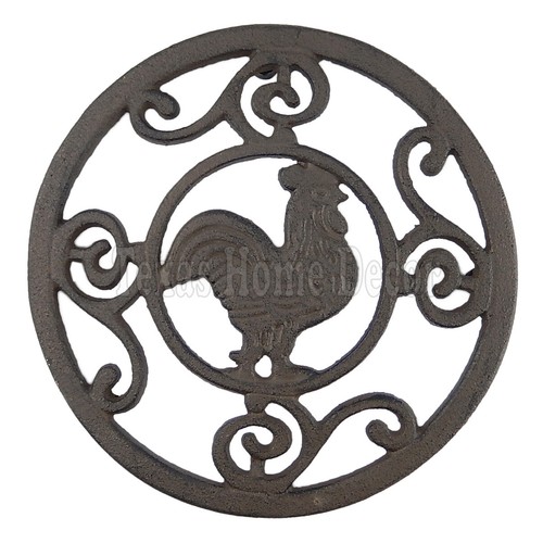 Rooster Trivet Cast Iron Rustic Antique Style Scrolls Hot Pot Plate ...