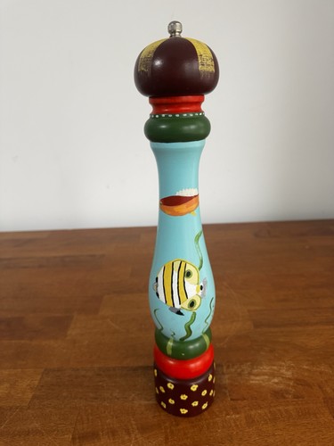 Handpainted Pepper Grinder Colorful Wooden Vintage Art Large | eBay