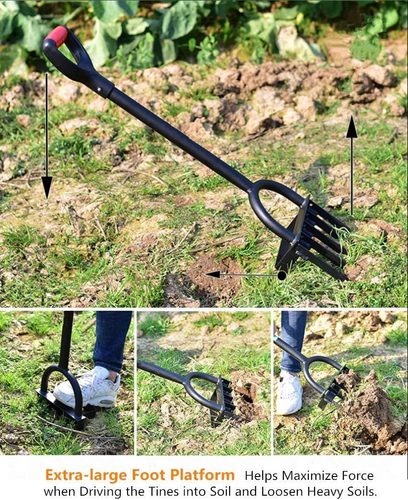 5-Tine Heavy Duty Pitch Fork for Gardening - Long Handled Digging Black ...