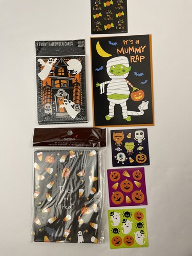 Lot of 9 Halloween Cards/Envelopes & 24 Papyrus Treat Bags, Stickers ...