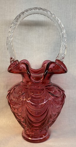 Fenton Art Glass Cranberry Drapery Basket 2002 | eBay