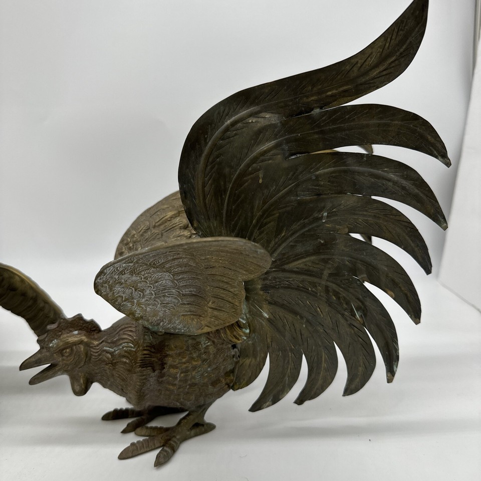 Brass Fighting Chickens Roosters. Vintage statues in fighting stances ...