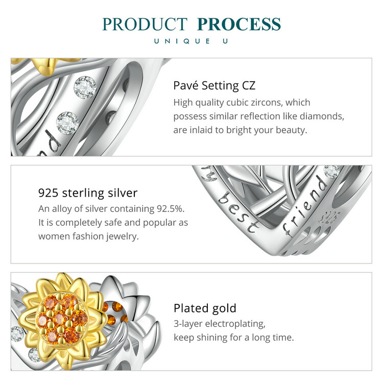 Fashion Women S925 Sterling Silver Sunflower CZ Bead Charm Jewelry Fit Bracelets | eBay