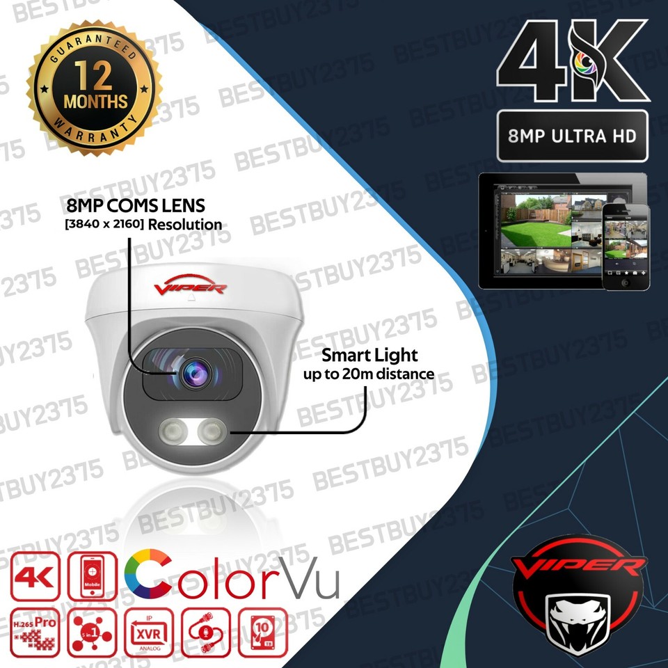 8MP 4K VIPER PRO CCTV CAMERA IP67 COLORVU HDTVI 24-HOUR SMART LIGHT ...